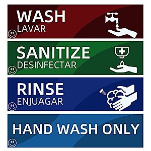 Wash Rinse Sanitize Handwash Sink Labels, for Wash Station, Commercial Kitchens, Restaurant, Food Trucks, Busing Station
