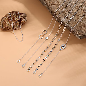 MILACOLATO 925 Sterling Silver Clasp Paperclip Chain Bracelets 14K White Gold Plated Solid Paperclip Chain Women Bracelet Adjustable Layered Satellite Beads Bracelets for Women