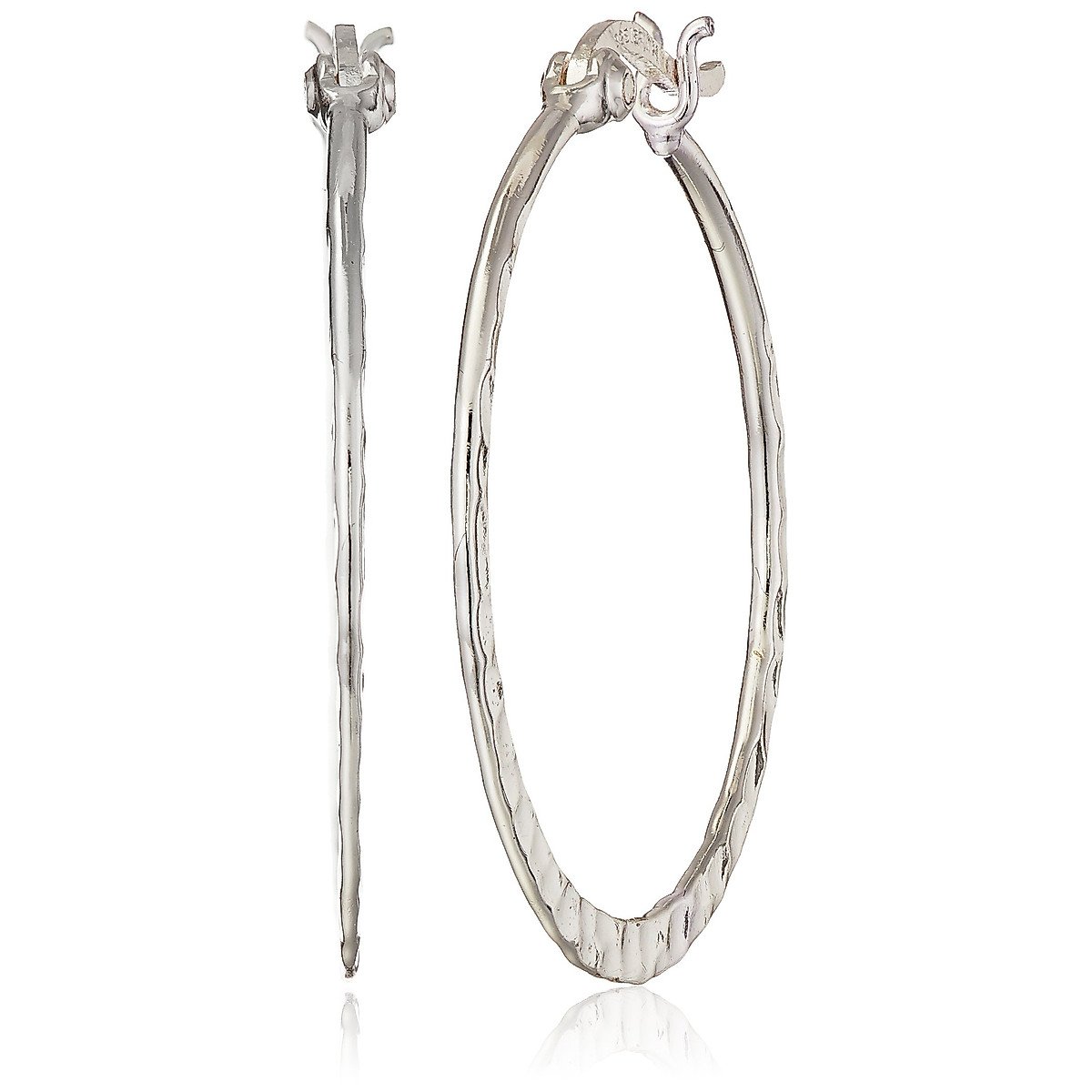 Amazon Essentials Sterling Silver Hammered Hoop Earrings (1.45" Diameter), (previously Amazon Collection)