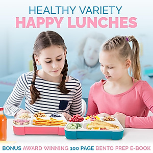 Bento Lunch Box Kids & Adult: Leakproof Lunch Containers for Boys & Girls with 6 Compartments - School, Daycare, Meal Planning Portion Control Container, BPA-Free Boxes, Utensils, Blue & Pink Set