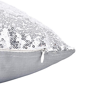 Ushinemi Sequin Throw Pillow Cases, Silver Glitter Square Throw Pillow Covers, Throw Pillow Cover for Sofa Couch Home Festivals Holiday Decor, 16x16”, Set of 2