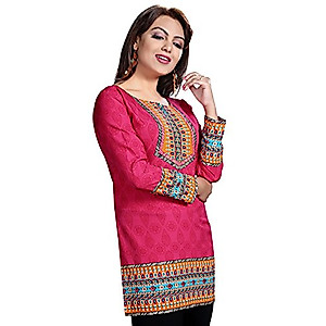 Maple Clothing Women's Kurti Kurta Top Tunic Printed from India (Pink, 3XL)
