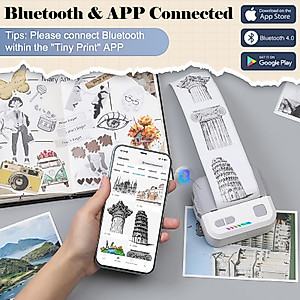 Thermal Mini Printer, X100 Inkless Sticker Maker with Thermal Papers & Sticker Papers, Bluetooth Portable Pocket Phone Printer for Notes, Receipts, Pictures, DIY, Journal, Compatible with iOS&Android