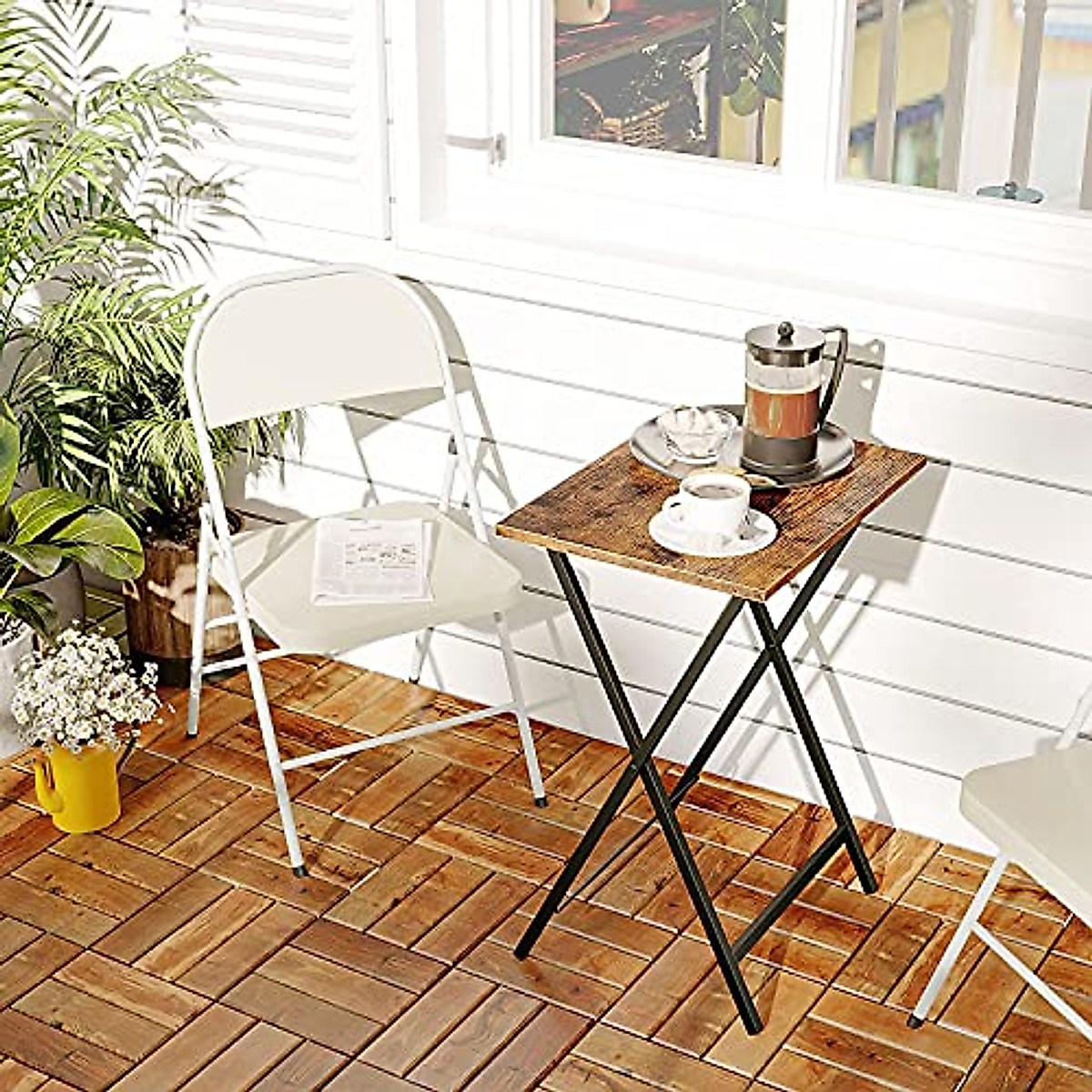 HOOBRO Folding TV Table, TV Tray, Stable Snack Table for Small Space, Portable Sofaside Table, Easy Assembly and Storage, Ideal for Snacks and Meals in Living Room, Rustic Brown and Black BF15BZ01