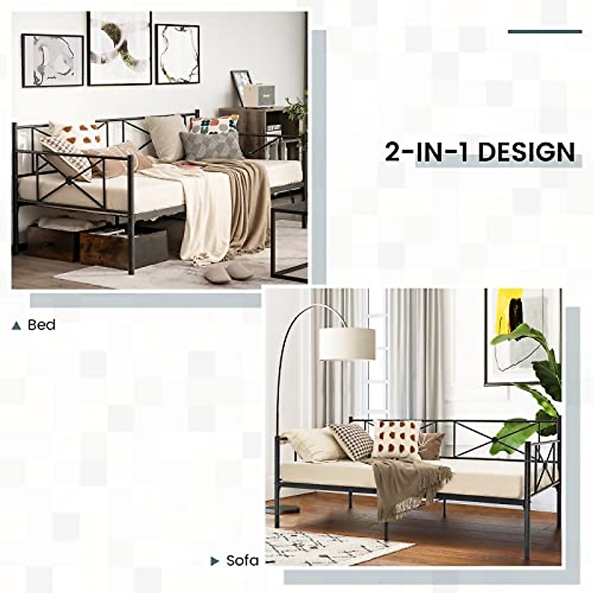 Giantex Twin Size Daybed Frame, Metal Sofa Bed w/Heavy Duty Steel Slats Support, Mattress Foundation, Dual-Use Platform Bed for Living Room Bedroom Guest Room, Easy Assembly, Black