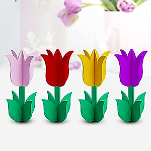 8 Pieces Farmhouse Tulips Tiered Tray Decor- Wooden Tulips Table Decorations, Spring Centerpieces Craft Ornaments for Home Farmhouse