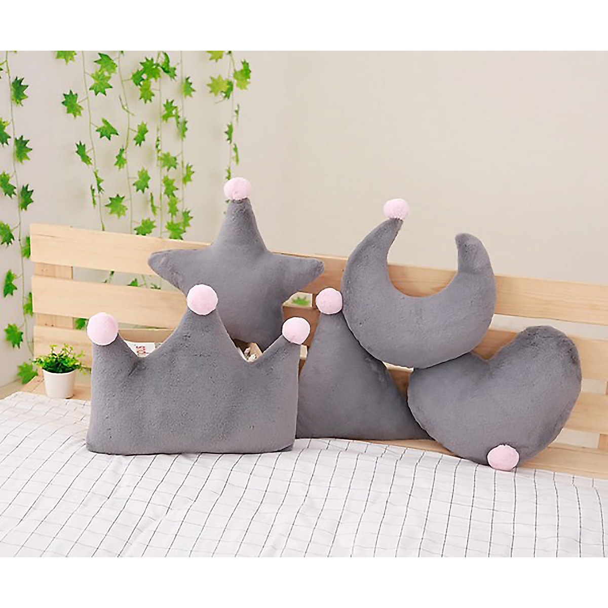 Golden ear of Wheat Cozy Plush Pillow - Star, Moon, Crown, Heart and Triangle Shapes Available in Multiple Shapes. (Crown, Pink)