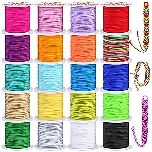 Nylon String for Bracelets, Cridoz 20 Rolls Chinese Knotting Cord Nylon Beading Thread for Kumihimo, Braided Bracelets, Beading, Necklaces, Macrame Craft, Wind Chime, Jewelry Making