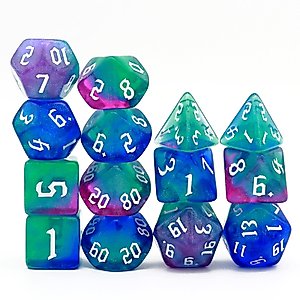 Haxtec 14PCS Glitter DND Dice Set Purple Blue Polyhedral RPG Dice for Dungeons and Dragons Gift