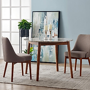 Teamson Home Ashton Round Shape Dining Table Desk with Storage Faux Marble Top for Living Room Home and Office, 30 Inch Height, Walnut