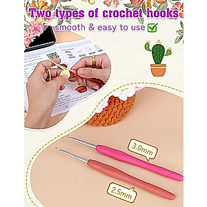 yazi Flower Crochet Kit for Beginners-5 Pack Hanging Potted Plants Crochet Starter Kit with Video, Learn to Crochet Rose Lavender Daisy Heart Cactus Pot for Adults,DIY Knitting Supplies