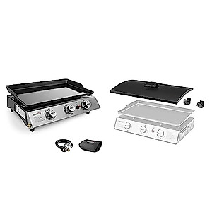 Royal Gourmet PD1300 Portable 3-Burner Propane Gas Grill Griddle,Black 23.6 Inch & PD2300L Griddle Hard Cover with Rear Brackets for 24-Inch Portable Grill Griddle, Grill Accessories for Outdoor BBQ