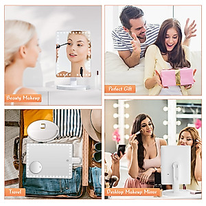FUNTOUCH Rechargeable Large Makeup Mirror with Lights and 10X Magnification Mirror, Lighted Makeup Vanity Mirror with 96 LED, Sensor Touch Dimmable, 360 Degree Adjustable Rotation, Light up Mirror