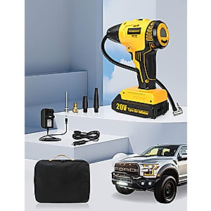 Veapoot Tire Inflator Portable Air Compressor, Air Pump for Car Tires, 20V Rechargeable Battery Powered 160PSI Handheld Tire Pump with 12V Car Adapter,Digital Pressure Gauge, Auto Inflation and Stop