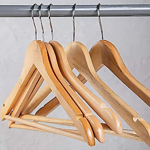 Natural Wood Coat Suit Hangers with Non Slip Bar & Swivel Chrome Hook (Solid High Grade Maple) (10)
