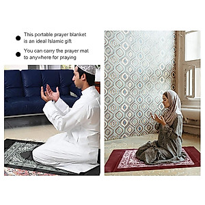 Abiyou 2 Pieces Prayer Mat, Musilm Prayer Mat, Polyester Prayer Rug, Portable Travel Prayer Mat, Travel Prayer Rug with Compass, for Muslim Prayer, Ramadan (60CMx100CM)