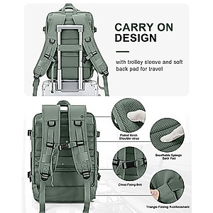 Large Travel Backpack for Women Carry On Airline Flight Approved Expandable Work Personal Item size Backpack Bag with Laptop compartment for College Men Waterproof Hiking Mochila de Viaje Green