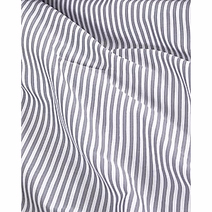 Wake In Cloud - Striped Comforter Set, 100% Cotton Fabric, Ticking Stripe Vertical Pinstripe Neutral Farmhouse Aesthetic, 3 Pieces Bedding Set, Gray, Queen Size