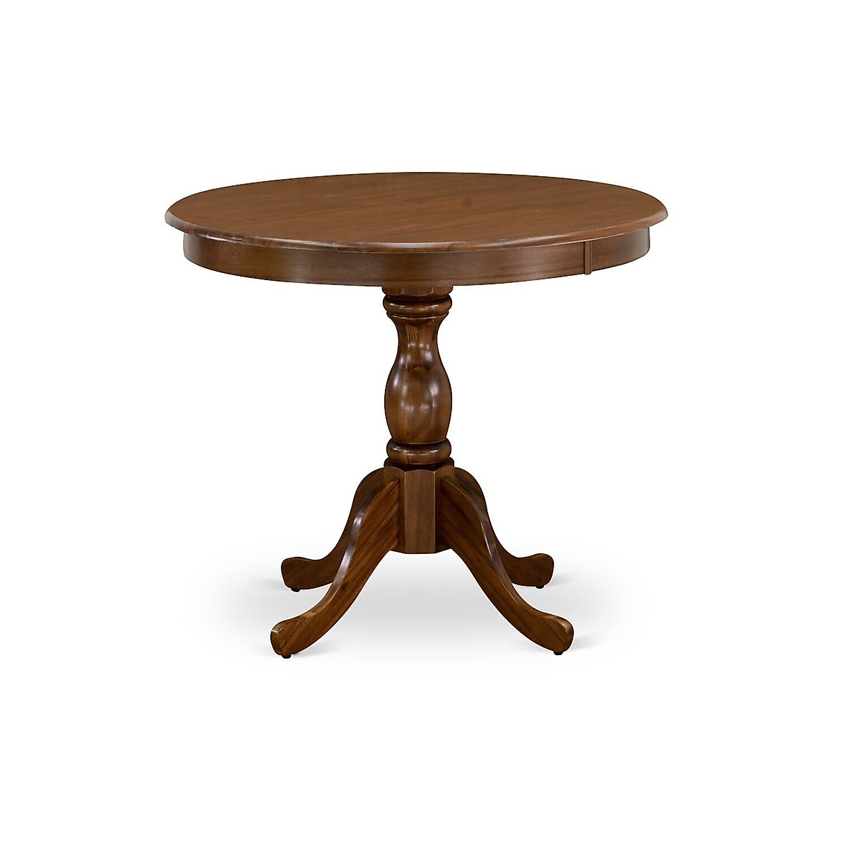 HomeStock Country Cottage Antique Kitchen Dining Table - a Round Wooden Table Top with Pedestal Base, 36x36 Inch, Walnut & Linen White Finisj