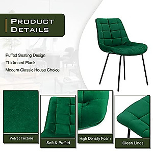 NicBex Velvet Dining Chairs, Upholstered Reception Chairs, Tufted Accent Chair with Metal Legs for Home Kitchen, Living Room, Set of 2, Green