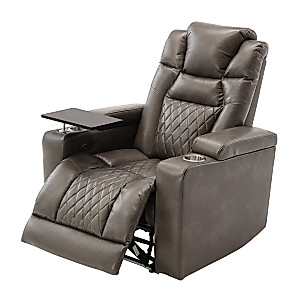 TRIPLE TREE Power Motion Recliner with Ambient Lighting, USB Charge Port, 360° Swivel Tray Table, Hand in-Arm Storage, 2 Convenient Cup Holders, Gaming Recliner Chair Home Theater Seating, Grey