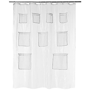 Amazon Basics 8-Gauge PEVA Shower Curtain or Liner with Mesh Storage Pockets - 72" x 72", Clear