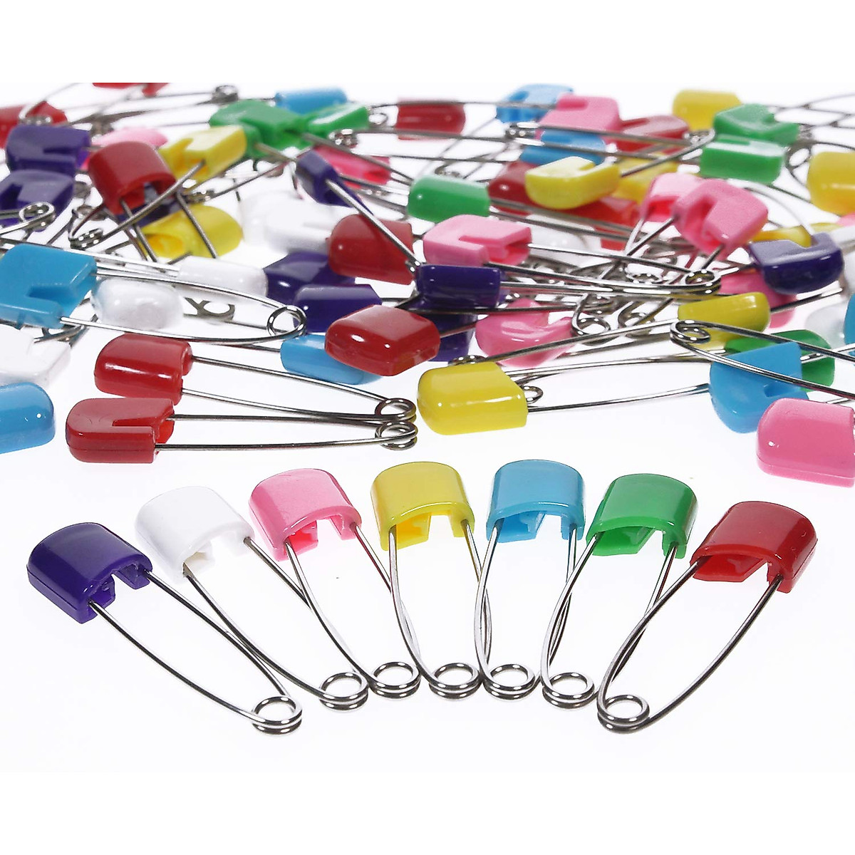 AnMiao Star 100 Pcs 7 Colors Plastic Head Safety Pin Safety Locking Baby Cloth Diaper Nappy Pins (1.6Inch Long)