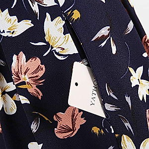 YATHON Women's Classic O Neck Navy Floral Print Wedding Guest Formal Party Church Dresses Summer Keyhole Cutout Pleated Pocket Cocktail Dress (M, YT018-Navy Floral 01)