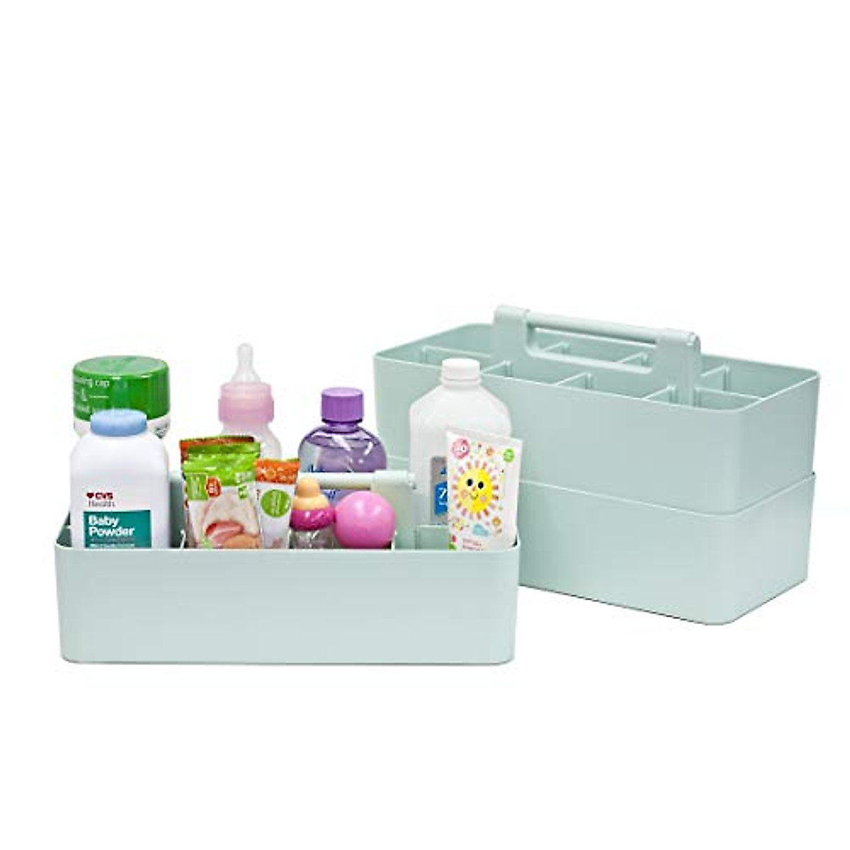 Enjoy Organizer 2 PACK - Portable DIY 8 Dividers Durable Plastic Tote Basket Bin Tool & Supply Cleaning Caddy with Handle Made In USA (Mint)