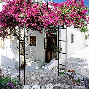 eLeGreen Metal Garden Arbor 4.6 Ft Wide x 8.4 Ft High x 1.2 Ft Depth Gothic Galvanized Metal Garden Arch Climbing Plants Support Outdoor Arch Wedding Arch Party Decoration