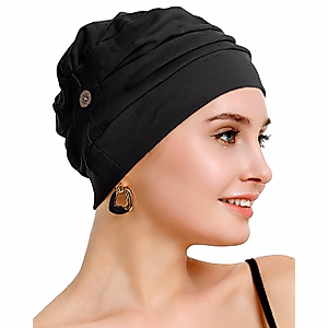 osvyo Cotton Chemo Turbans for Women Cancer hairloss hat - Cotton LightWeight headwear Sealed Packaging BLACK