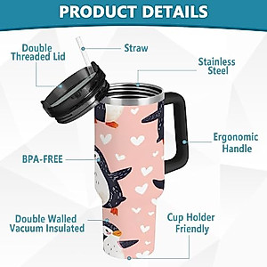 FRCSDIY Cartoon Penguin Insulated Tumbler with Handle and Straw Lid,40oz Leakproof Stainless Steel Cup BPA-Free Water Bottle