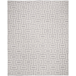 SAFAVIEH Dhurries Collection 8' x 10' Grey/Ivory DHU562B Handmade Flatweave Premium Wool Area Rug