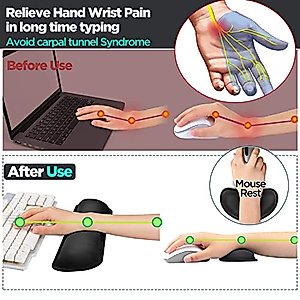 Gimars Upgrade Enlarge Gel Memory Foam Set Keyboard Wrist Rest Pad, Mouse Wrist Cushion Support for Office, Computer, Laptop, Mac, Comfortable, Lightweight for Easy Typing Pain Relief, Black