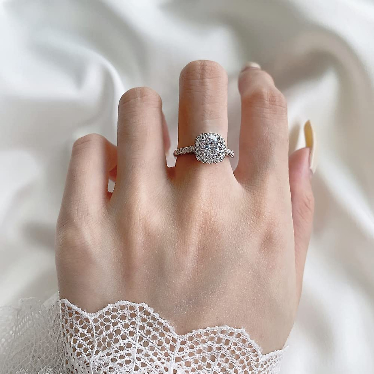 Blocaci Cushion Cut Halo Engagement Rings for Women 10K White Gold, 1-1/4 Carat(ctw) Moissanite Engagement Rings Wedding Anniversary for Women(size 8)