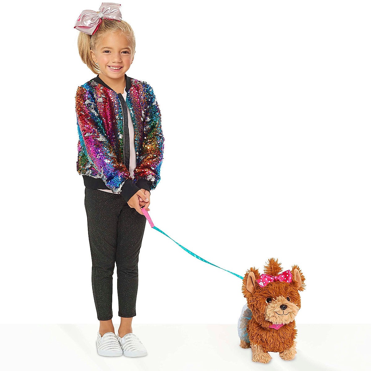 BowBow on The Go Go 11.75-inch Plush Stuffed Animal, Set Includes Leash, 3 Fabric Bows, Brush, and Tutu, Kids Toys for Ages 3 Up by Just Play