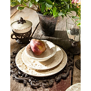 GG Collection Cream Ceramic Bowl and Lid with Detailed Ornate Acanthus Leaf Motif Base