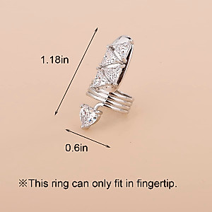 Xerling Dainty Gold Statement Fingertip Rings Cubic Zircon Rhinestones Rings for Finger Nail Tip Crystal Rings for Women Bling Finger Rings for Teen Girls (Type A-Silver)