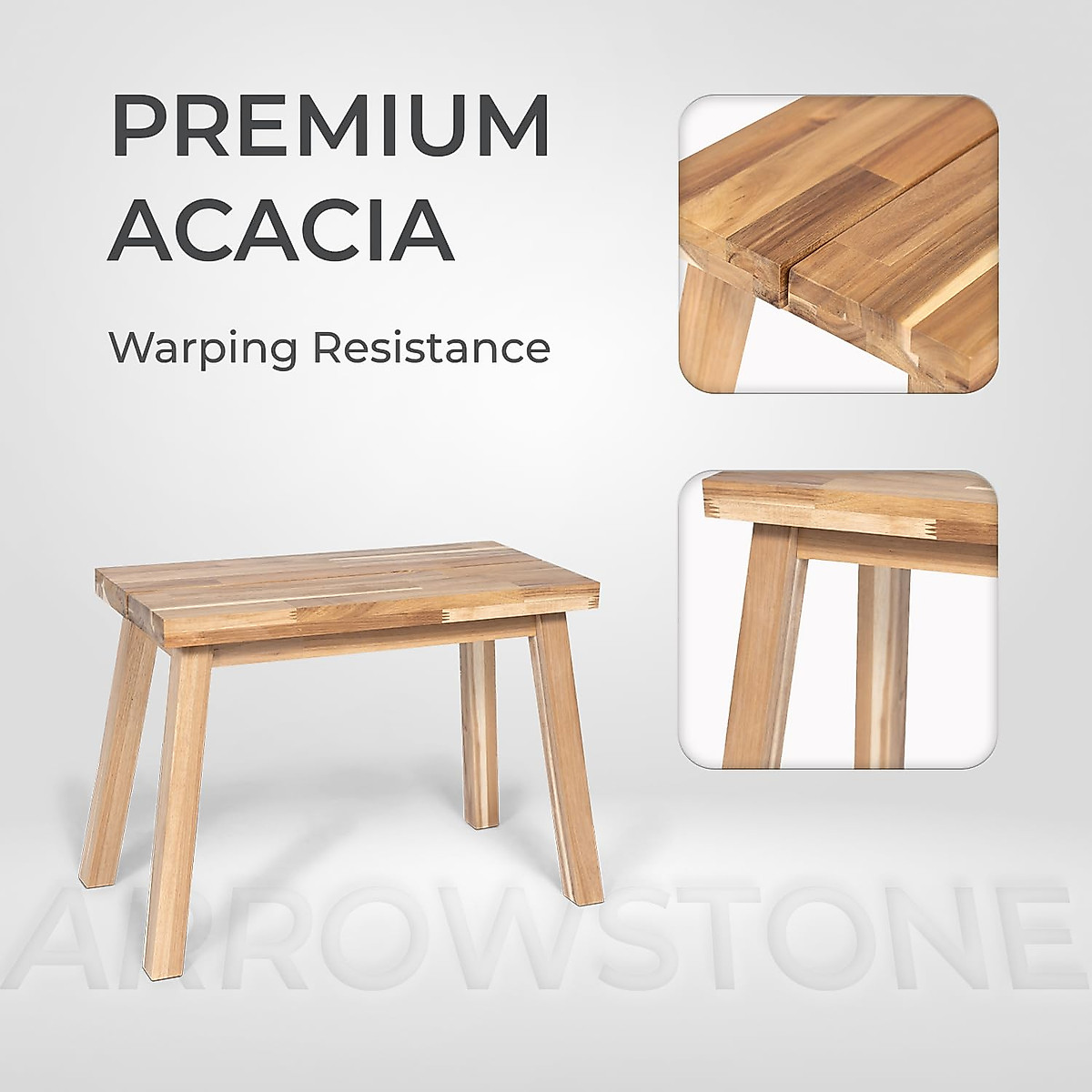 ARROWSTONE Bench 100% Solid Acacia Wood, Backless, Wax Galvanized Finish, Easy Assembly, End Table Wooden Bench Furniture for Plant, Dining Room, Entryway, Indoor (26 inches)