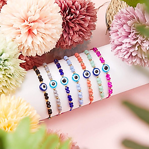 Hicarer 24 Pieces Colorful Evil Eye Beaded Bracelets Handmade Braided Rope Bracelets Adjustable Good Luck Amulet Bangle for Women Men(Blue, Dark Blue)