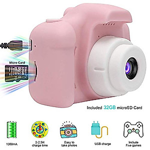 Kids Camera for 3-8 Year Old Toddler Childrens Digital Camera Mini Rechargeable Shockproof Video Camcorder Gifts with 32GB Memory Card for Birthday-Pink