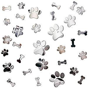 26 Pcs Dog Decor Mirror Stickers Dog Paw Bones Prints Acrylic Mirror Wall Sticker Removable Dog Pup Room Wall Decors Kids Children Nursery Bedroom Home Decoration