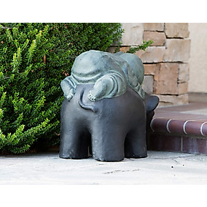 Shaolin Monk on Elephant Buddha Zen Garden Statues Good Luck Elephant - Rustic Green