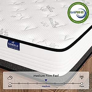 SEMIELO 10 Inch Hybrid Memory Foam Mattress Full Size, Cool Top Medium Firm Mattress, Innerspring Mattress for Pressure Relief & Durable Surpport, Plush Bed Mattress in a Box, CertiPUR-US Certified