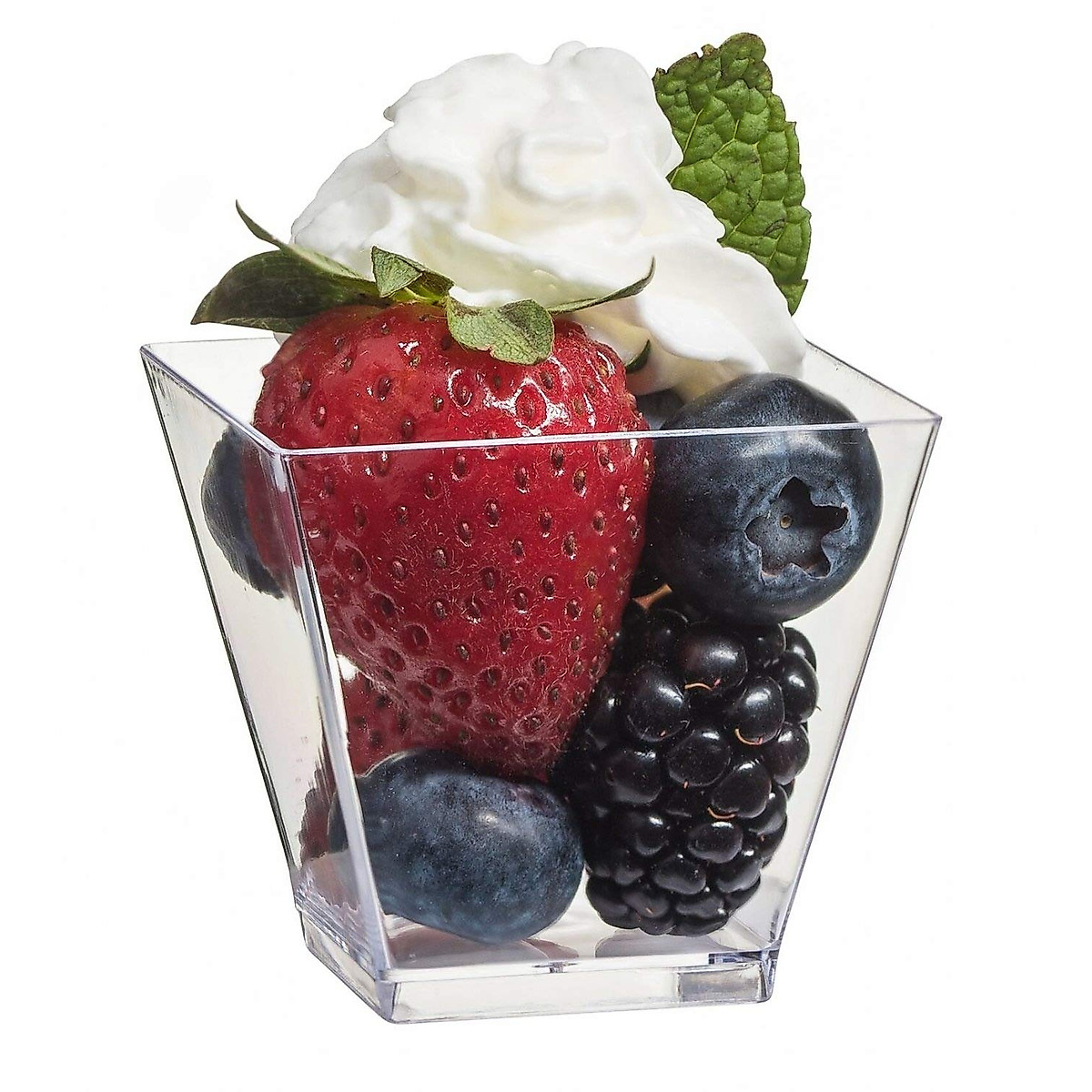 Zappy 100 Ct Elegant Square Mini Cube 2oz Clear Tasting Sample Shot Glasses 100 Ct Dessert Cups Disposable Plastic