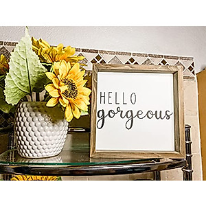 Nana's Little Angels White Hello Gorgeous Wall Decor with Real Wood Frame, 10” x 10” Art, Cute Farmhouse and Boho Home Decorations, Inspirational Quote for Living Room, Bedroom, or Bathroom