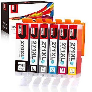 JetSir Compatible Ink Cartridges Replacement for Canon 270 271 XL 6 Color High Yield (PGBK/Black/Cyan/Magenta/Yellow/Gray), Worked with Canon Pixma MG7720 TS9020 TS8020 Printer