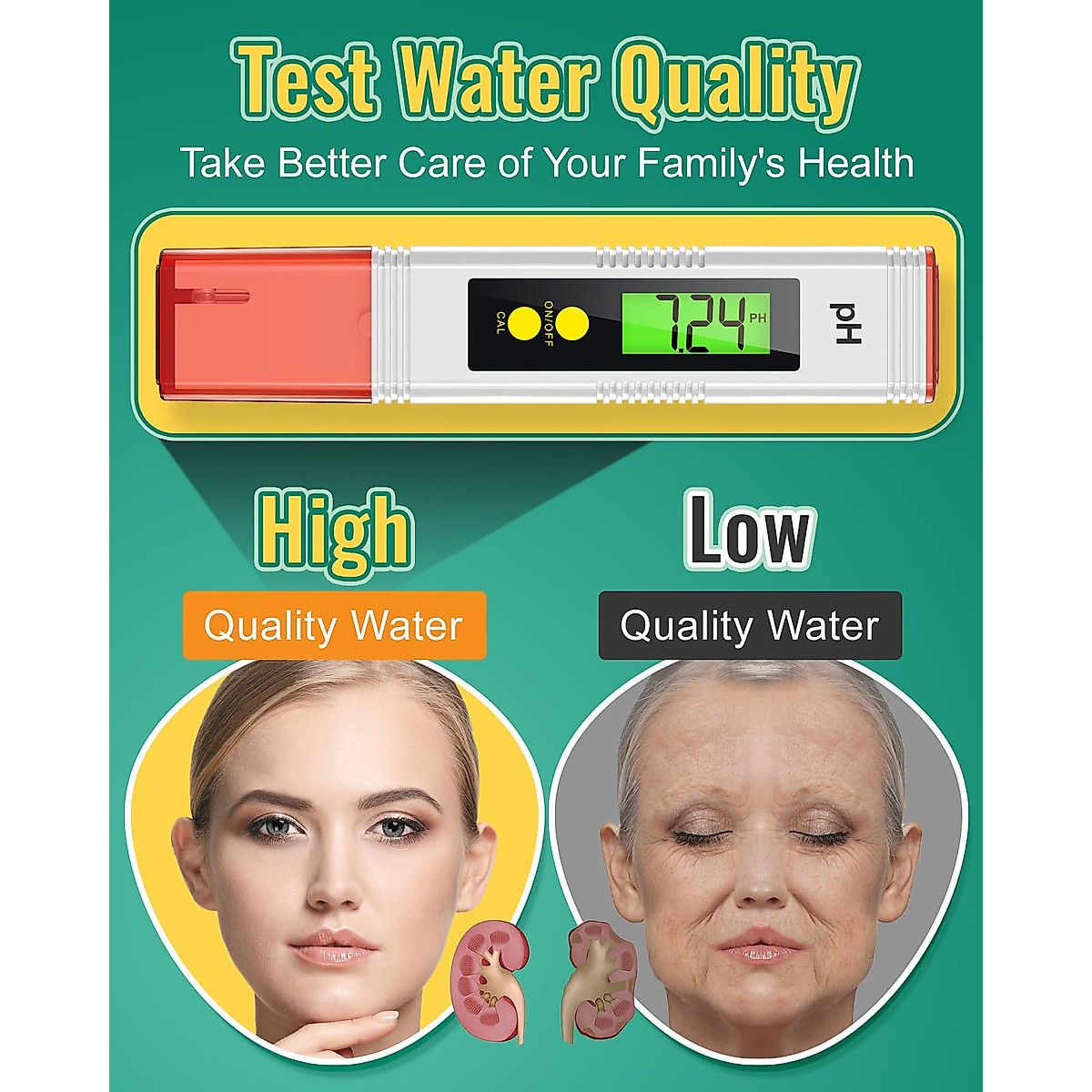 PH Meter for Water, PH Tester 0.01High Accuracy Water Quality Tester with 0-14 PH Measurement Range, PH Meter for Household Drinking, Pool, Aquarium, Aquaculture, Lab, Beer Brewing & Wine