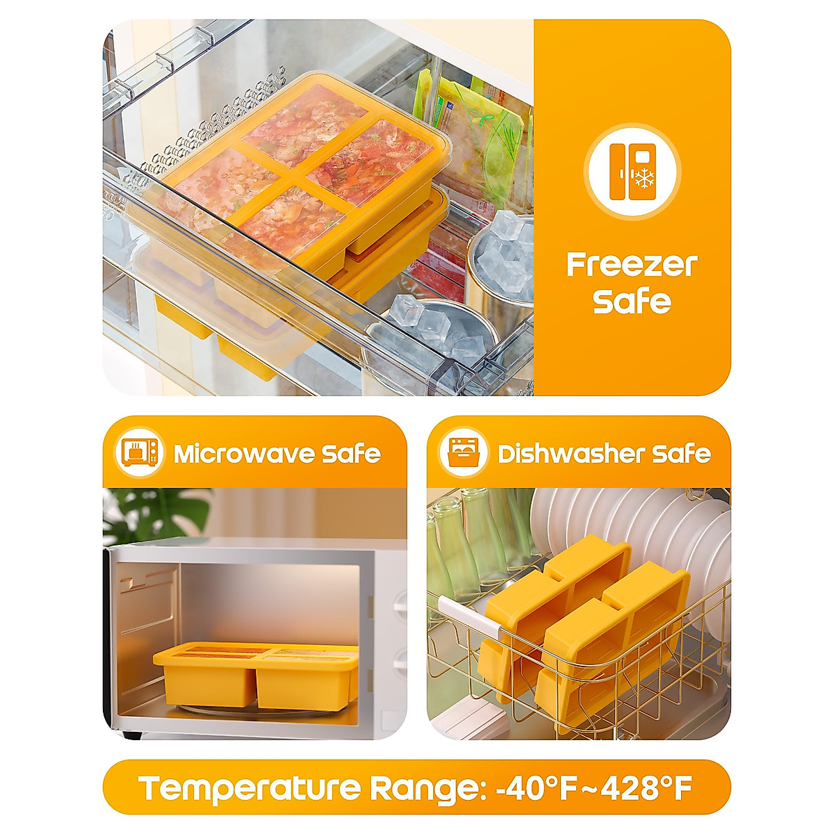 KEMETHY Silicone Freezer Trays with Lid, 2 Pack Silicone Soup Freezer Molds, BPA Free Soup Freezer Containers, 1 Cup Silicone Freezer Molds for Soup, Broth, Sauce and Ice