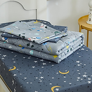 Brandream 4-Piece Toddler Bedding Sets for Boys Space Rocket Galaxy Bed Sheet Set Girls Includes Comforter, Top Flat Sheet, Fitted Sheets and Pillowcases, Cotton